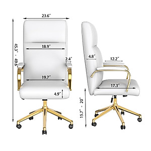 MUZII White Office Chair with Arms, High Back Executive Office Chair Big and Tall, PU Leather Office Desk Chair with Back Support, 360° Swivel Computer Desk Chair for Conference Room