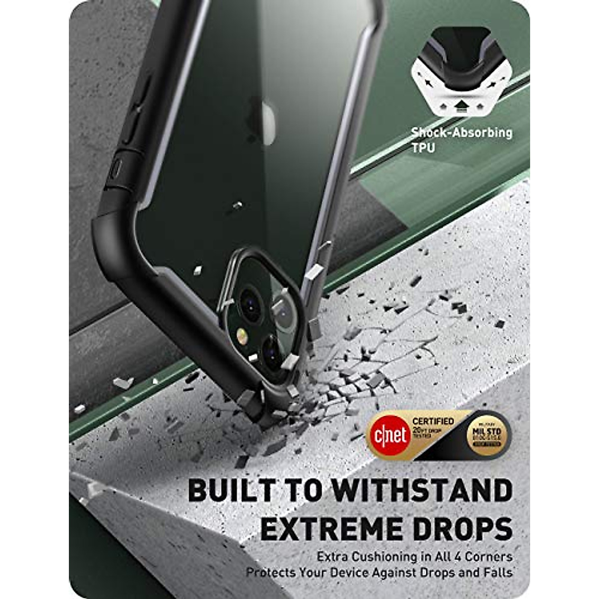 i-Blason Ares Case for iPhone 11 Pro Max 2019 Release, Dual Layer Rugged Clear Bumper Case with Built-in Screen Protector (Black)