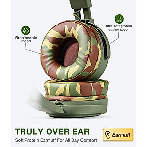 rockpapa Camo Wired Headphones with Microphone, Lightweight Foldable Stereo Bass Headphones with No-Tangle Cord & 3.5mm Jack for Adult/Kid, Laptop Airplane Chromebooks Green Camouflage