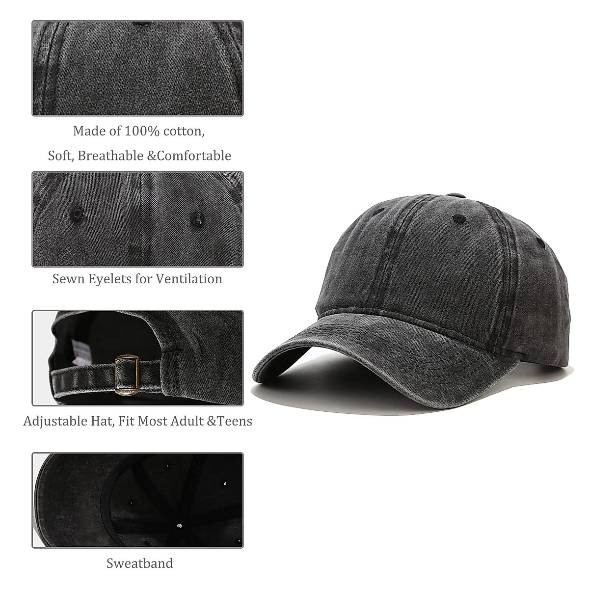 Voilipex Vintage Baseball Cap 4 Pack for Women Men Washed Cotton Distressed Baseball Cap Adjustable Dad Hat