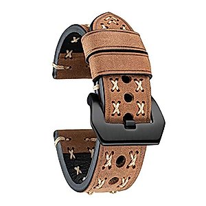 BINLUN Replacement Watch Bands Compatible with Samsung Galaxy Watch, Compatible with Huawei Watch, Compatible with Garmin Smartwatch Thick Oil Leather Watch Strap with X-Type Thick Line20/22/24mm