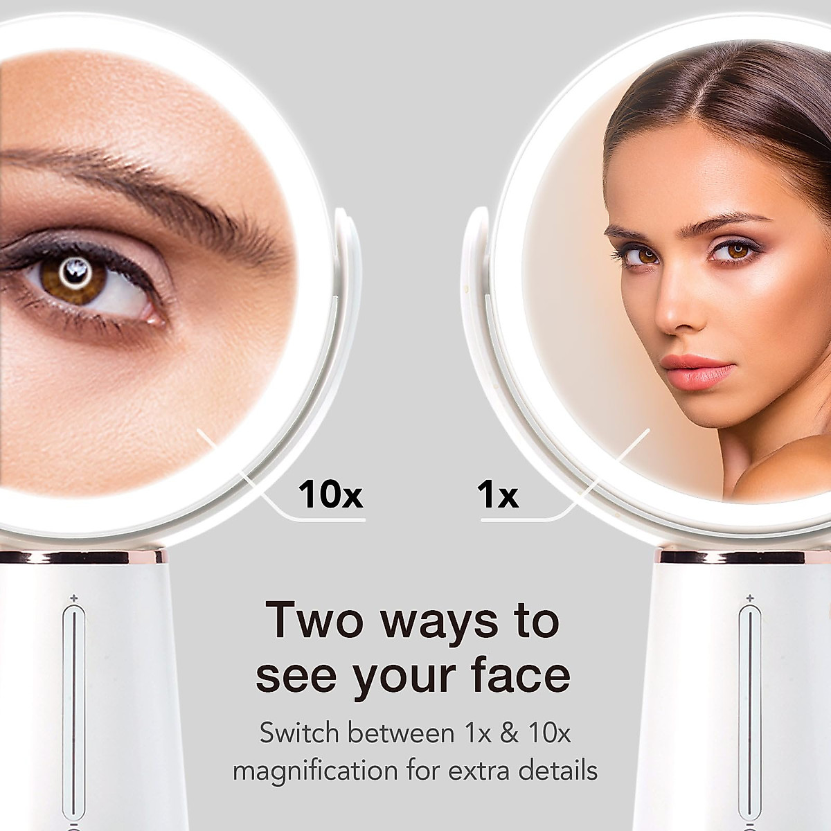 Fancii LED Lighted Magnifying Makeup Mirror with Double-Sided 1x/ 10x Magnification, Rechargeable and Adjustable Brightness, Large Tabletop Vanity Mirror (Nova)