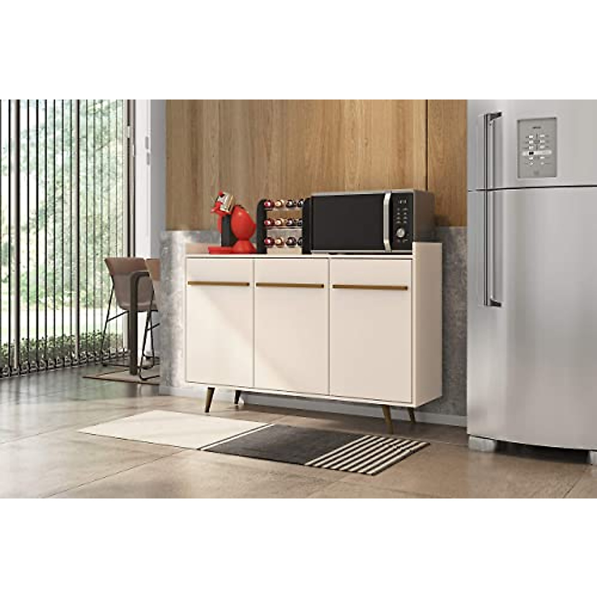 Manhattan Comfort Bradley Mid Century Modern Dining Room 4 Shelves Buffet Stand Cabinet, 53.54", Off White