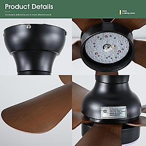 Kviflon Ceiling Fans with Lights and Remote/APP Control, 30 inch Low Profile Ceiling Fans with 5 Reversible Blades 3 Colors Dimmable 6 Speeds Ceiling Fan for Bedroom Dining Room, Wood Color