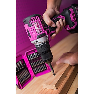The Original Pink Box 20-Volt Lithium-Ion 1⁄2-Inch Keyless Chuck Brushless Cordless Drill With 2Ah Battery, Pink