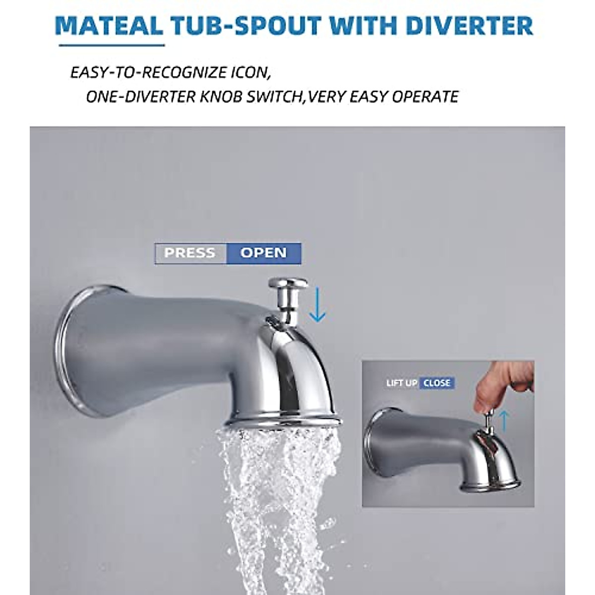 Shower System with Tub Spout, Bathroom Rain Mixer Shower Combo Set, Single Handle Shower Faucet with Valve, Chrome