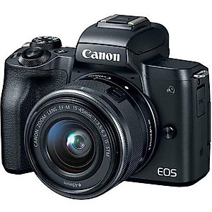 Canon EOS M50 Mirrorless Digital Camera with 15-45mm Lens Video Kit (Black) + Wide Angle Lens + 2X Telephoto Lens + SanDisk 32GB SD Memory Card + Accessory Bundle (Renewed)