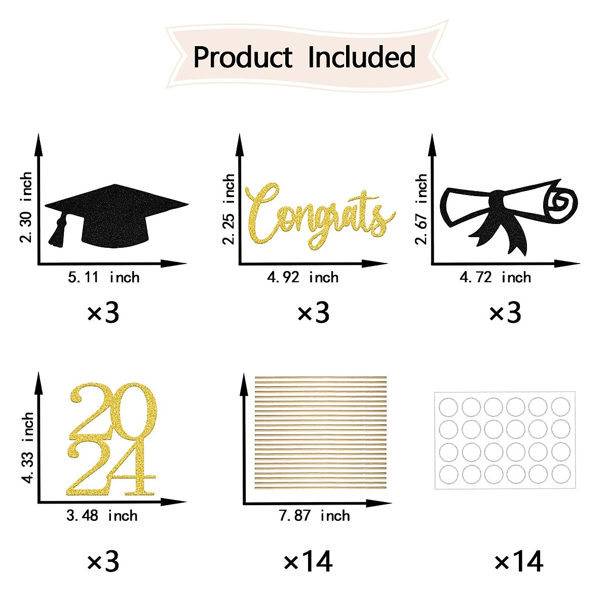 2024 Graduation centerpiece Sticks,Class of 2024 Table Toppers for Graduation Decorations,Graduation Party Centerpieces for Tables 12 Pieces Gold Black