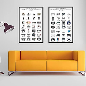 Retro Video Game Posters for Gaming Room Wall Decor. Evolution of Video Game Controllers Art Poster for Teen Bedroom Decorations. Nostalgic Gamer Artwork Cards for Boy. Cool 11x17 In Controller Print