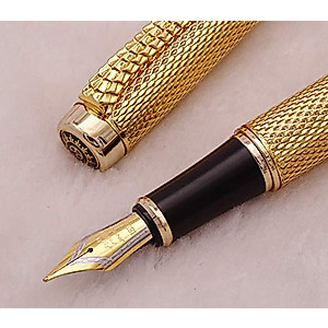 Gullor Jinhao Golden Dragon Red Crystal Eyes Fountain Pen with Push in Style Ink Converter