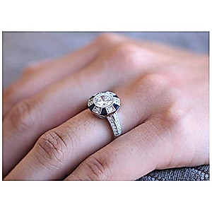JENNIE SHOP Art Deco White Sapphire Wedding Engagement Ring 925 Silver Jewelry Size 6-10 (7)