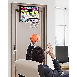 SOFITORG Mini Basketball Hoop Indoor - Over The Door Basketball Hoop with Foldable Flex Rim - Wall Mount Basketball Hoop Set with 2 Balls - Small Hoop Toy for Kids Teens Adults