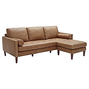 Amazon Brand – Rivet Aiden Mid-Century Modern Reversible Sectional Sofa (86") - Cognac Leather