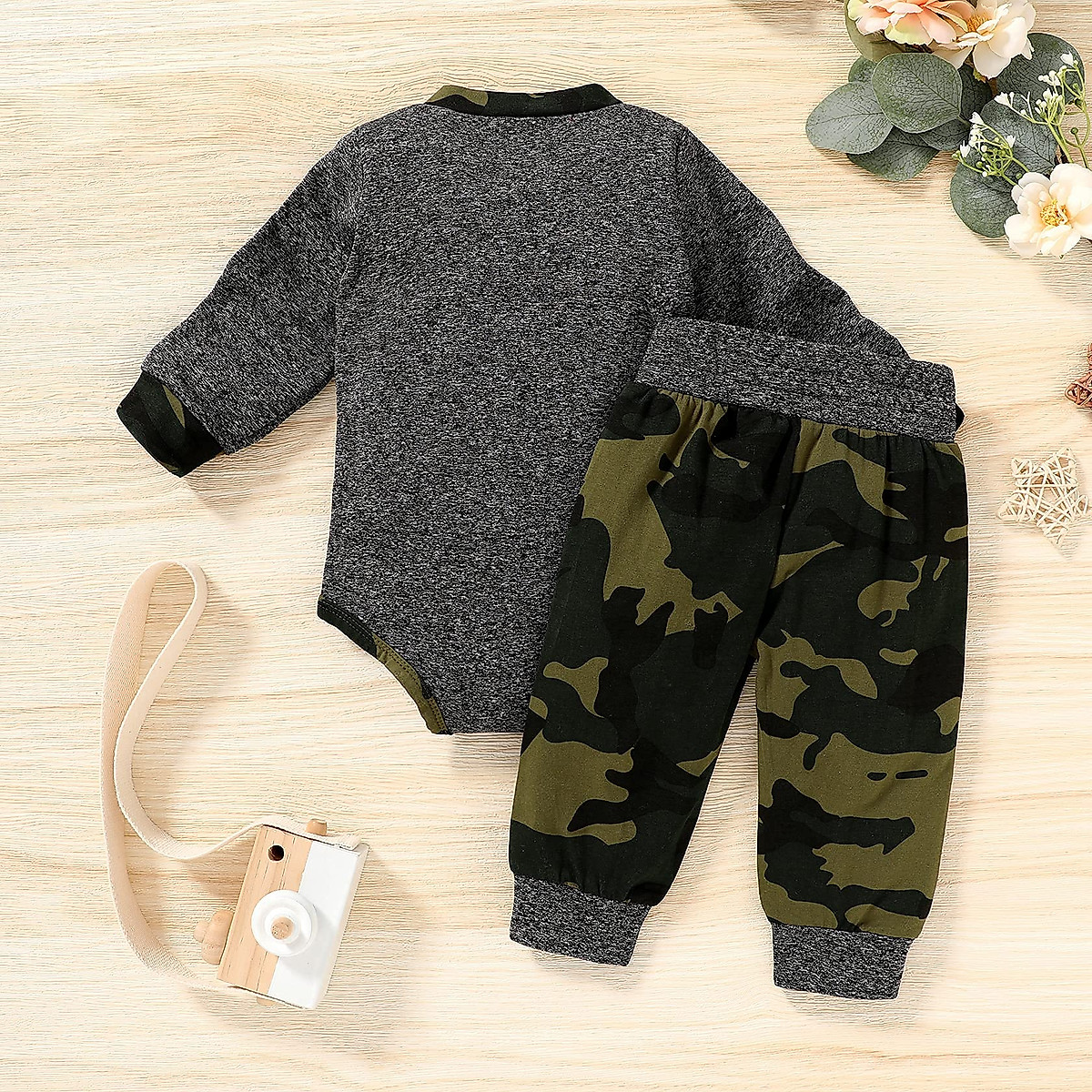 Newborn Baby Boy Fall Clothes Infant Plaid Long Sleeve Button Romper and Pants Set Winter Outfits 0-18 Months (Baby Camouflage Outfits, 3-6 Months)