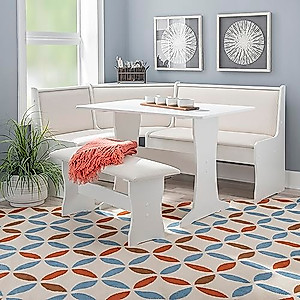 Linon Kiera Corner Upholstered Seats and Hidden Storage, Kitchen Dining Nook Set, White & Beige Striped