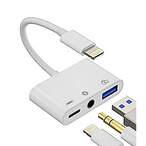 Compatible for iPhone Headphone Adapter 3.5mm AUX Audio Jack Charger Dongle Earphone Splitter Compatible with Lightning Male to USB Female OTG Power Charging Camera MIDI Connector for Apple for ipad