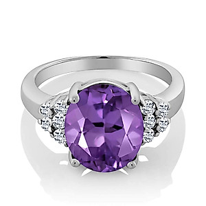 Sterling Silver Purple Amethyst & White Topaz Gemstone Women's Ring Sizes 8