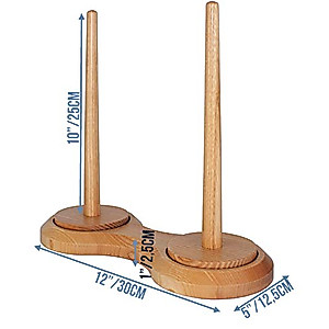 BarvA Double Wood Yarn Holder Advanced Metal Twirling Mechanism Lazy Susan Big Stand Ball Spindle Sewing Crocheting Tool Wool Cord Organizer Ribbon Storage Knitting Embroidery Thread Crochet Accessory