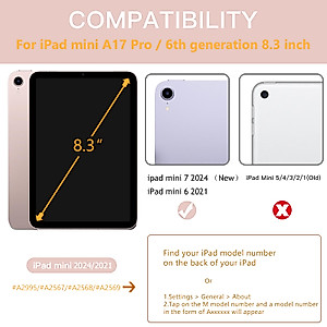 Mastten for iPad Mini 7 Case A17 Pro, for iPad Mini 7th/6th Generation Case 2024/2021 8.3 Inch with Pencil Holder, Hybrid Slim Clear Back Shell Cover Kids, Auto Wake/Sleep, Rose Pink