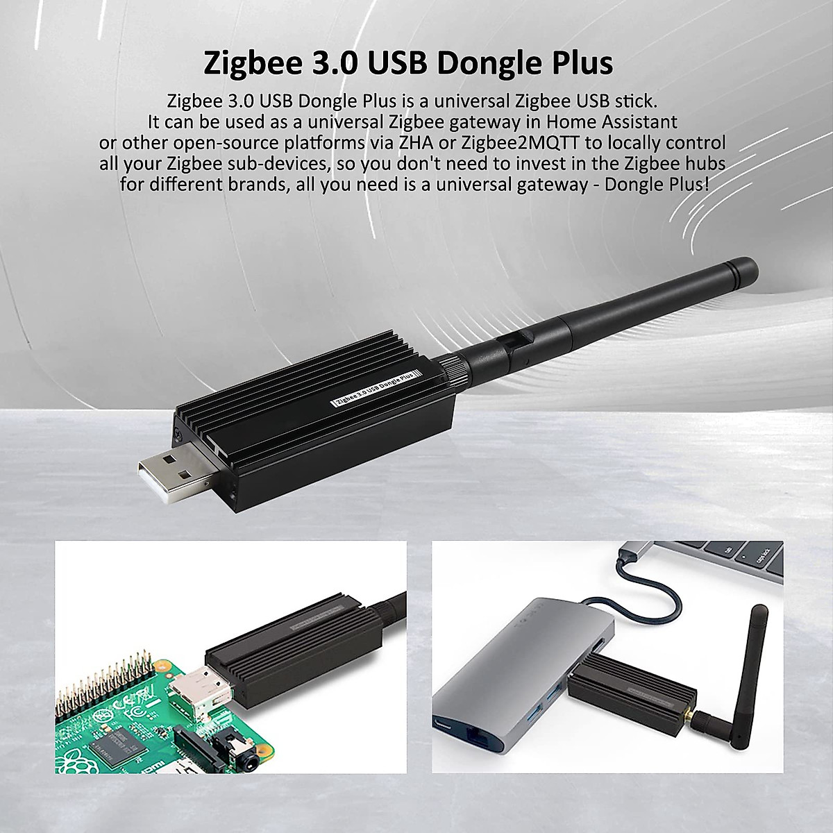 Wireless USB Dongle,Universal Zigbee Gateway Adapter with Antenna,for Home Assistant,Open HAB,etc,Zigbee 3.0 USB Dongle Plus