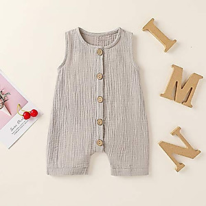 Cecobora Infant Newborn Baby Boys Girls Cotton Linen Romper Summer Jumpsuit Sleeveless Overalls Clothing Set (Grey, 0-3 Months)