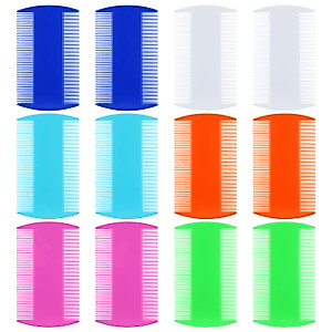 Molain, 12 Pieces Flea Lice Combs Cat Dog Grooming Comb, Double Side, Plastic, for Pet Owners, Unisex, All Hair Types, White, Green, Light Blue, Dark Blue, Orange, Pink
