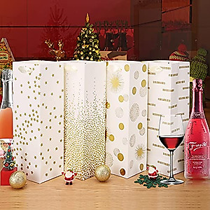 Carnation Wine Bags, 12Pack Wine Gift Bags for Wine Bottles Gifts, Christmas Wine Bags, 4 Assorted Designs Gold Foil Wine Bottle Gift Bags for Valentine's Day, Christmas, Engagement Gift, Weddings, Thanksgiving,14Inch
