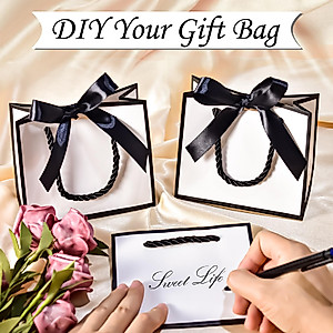EQOREIIN 50 PCS Small Gift Bags with Handles,White Mini Bags,5.5x 2.5x4.7 Inches Small Thank You Gift Bags Bulk with Ribbon for Party Favors,Mother's Day, Goodie, Weddings,Baby Shower(White Black)