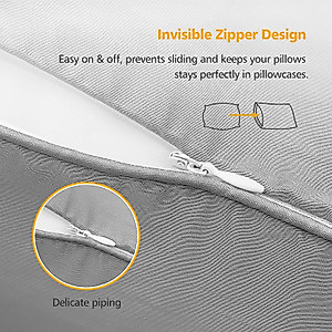 Bedemu King Size Pillow Cases Set of 2-Grey Cotton Zipper Pillow Cases with Zippered Hidden, Ultra Soft Pillow Covers with Piping for Easy Care, 600 Thread Count & Breathable Pillow Case, 20”x36”, 2P