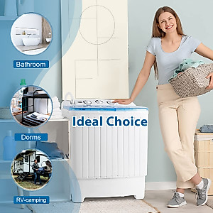 ZenStyle Compact Mini Twin Tub 17.6 LB Top Load Washing Machine w/Washer Spinner, Built-In Gravity Pump, 5.74 FT Power Cord and 6.57 FT Inlet Pipe Included