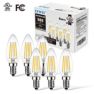 LVWIT B11 LED Edison Filament Bulb Non-Dimmable 5.5W(60 Watt Equivalent), E12 Candelabra Base 2700K Warm White Candle Light Bulb, UL-Listed (6 Pack)