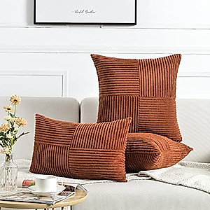 Fancy Homi Rust Boho Decorative Throw Pillow Covers 18x18 Inch for Living Room Couch Bed, Farmhouse Home Decor, Soft Corss Corduroy Patchwork Textured Terracotta Accent Cushion Case 45x45 cm