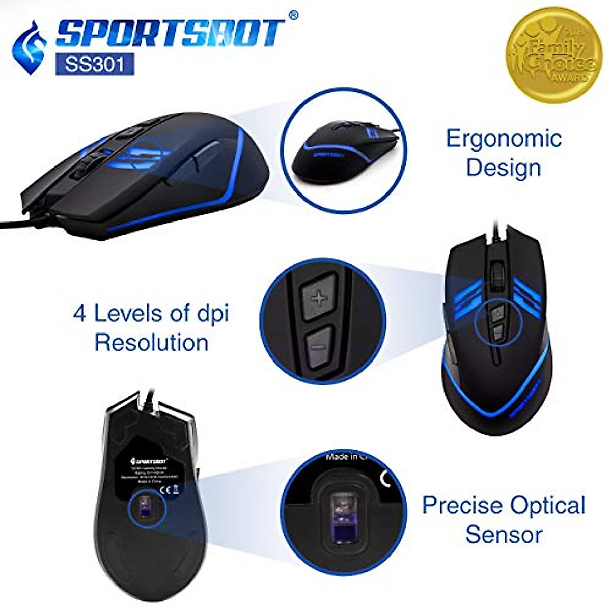 SportsBot SS301 Blue LED Gaming Over-Ear Headset Headphone, Keyboard & Mouse Combo Set w/ 40mm ...