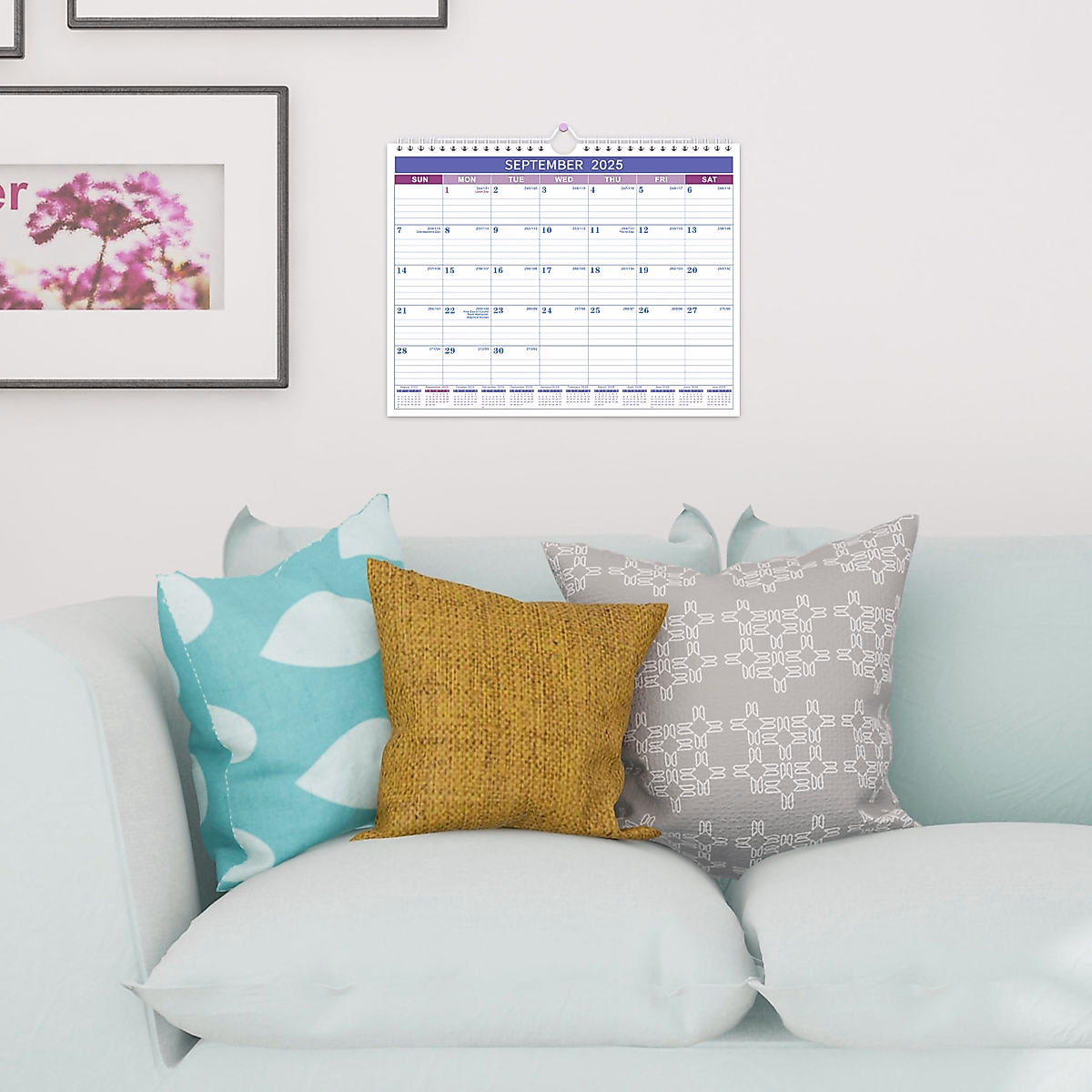 2025-2026 Wall Calendar - 2025-2026 Calendar, Jul.2025 - Dec. 2026, 11" x 8.5", 18 Monthly Calendar 2025-2026, Hanging Hook + Ruled Blocks - Purple