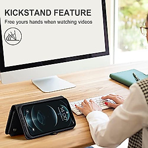 CaseMe Logo View for iPhone 13 Pro Max Magsafe Wallet Case Credit Card Holder,PU Leather Flip Lanyard Strap Wristlet Zipper Wireless Charging Women Men for iPhone 13 Pro Max Phone case(Black)