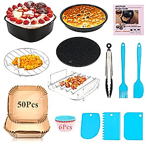 Square Air Fryer Accessories, 8 Inch XL Set of 19 Pcs Deep Fryer Accessories, for Philips Cosori Ninja Gowise Gourmia Air Fryer, fit 3.8Qt or Larger Air Fryer, with Disposable Parchment Paper Liners