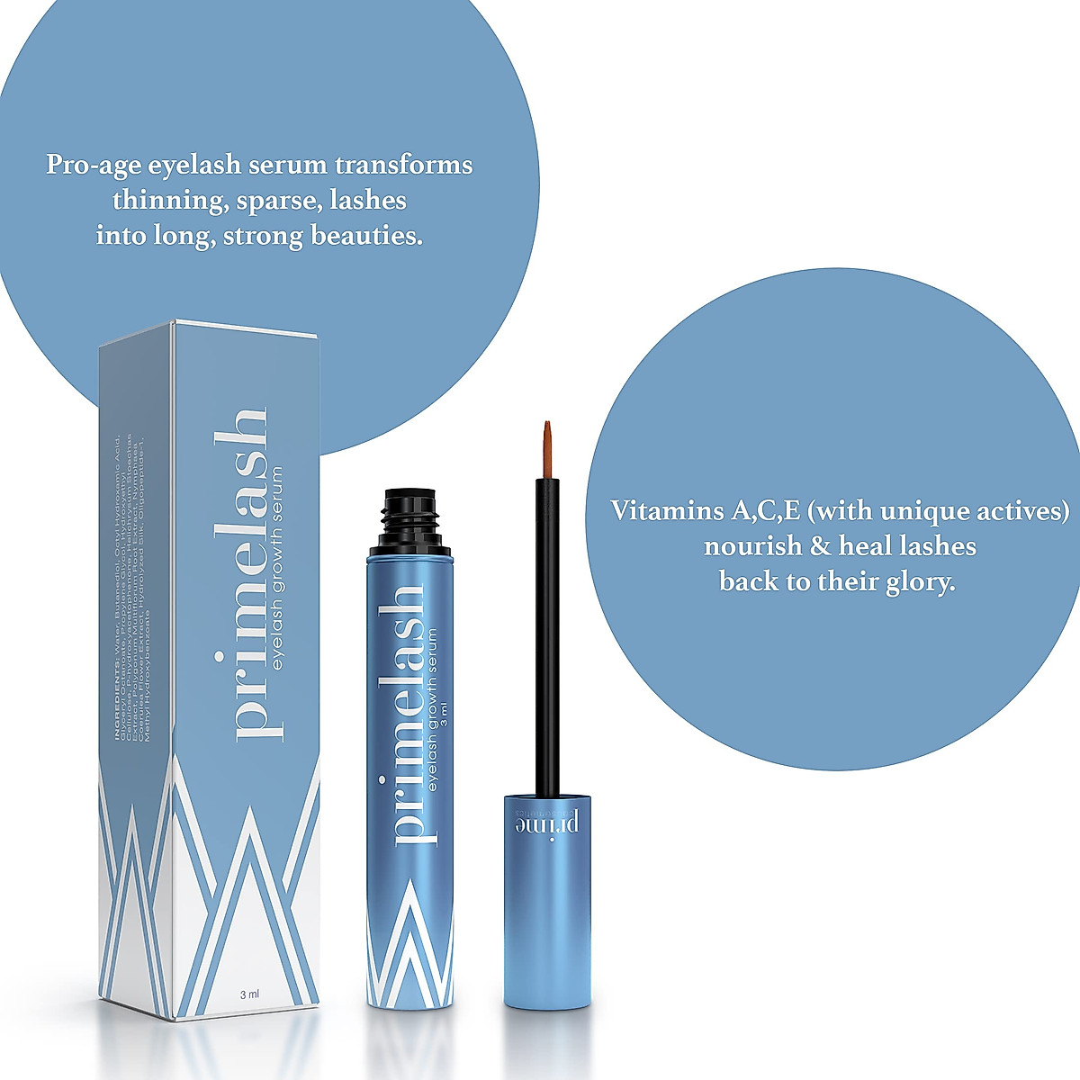 Prime Prometics PrimeLash Growth Serum for Women Over 50 – Grow More Lashes – Thick, Strong, Lifted – in 1 Swipe a Night, Vitamin Infused, For Sensitive Eyes