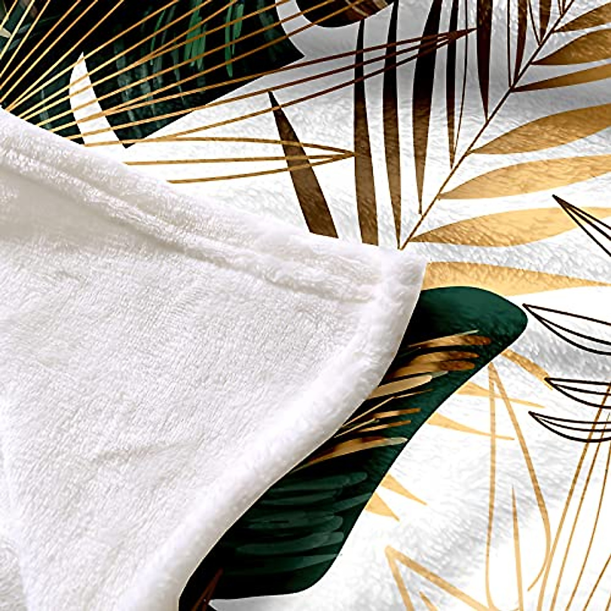 Bedbay Leaf Blanket Soft Flannel Throw Blanket for Couch Green Blanket Green and Gold Palm Leaf Printed Lightweight Plush Throw Fleece Blanket for Bed Sofa Chair (Leaf, Throw(50"x60"))