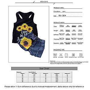 Camidy 1-8T Toddler Girl Sleeveless Vest Tops +Floral Denim Shorts Outfits Set (2-3T, Sunflower+Denim)