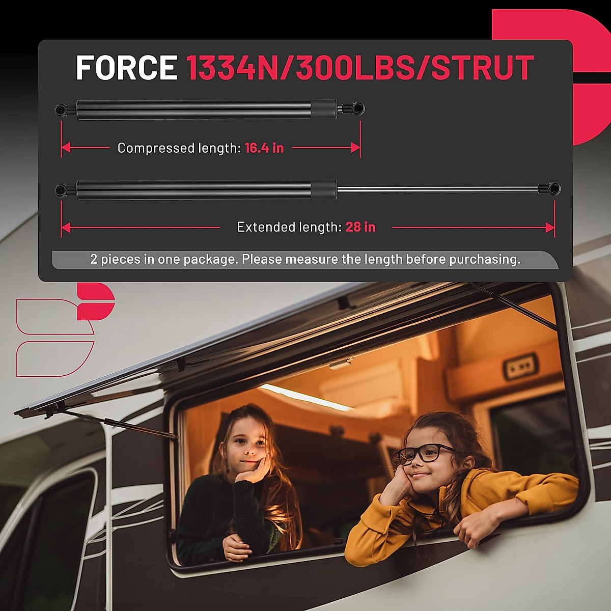 BDFHYK SF280M300 28inch 300lbs (1334N) Gas Shocks Struts Lift Support for Heavy-Duty DIY Builds,Murphy Bed,Sled Trailer,Tonneau Cover,Trap Door,Truck Cover, Lids, Hatches, Furniture, Boats, Set of 2