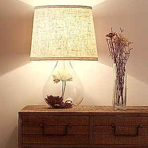 PORRUNNY Lamp Shades Set of 2 Drum Lamp Shades for Table Lamps and Floor Lamps with 2 PCS 7 inch Harp, Medium Fabric Lampshades, Beige Lampshades Natural Linen Hand Crafted (10 x 12 x 8inch)