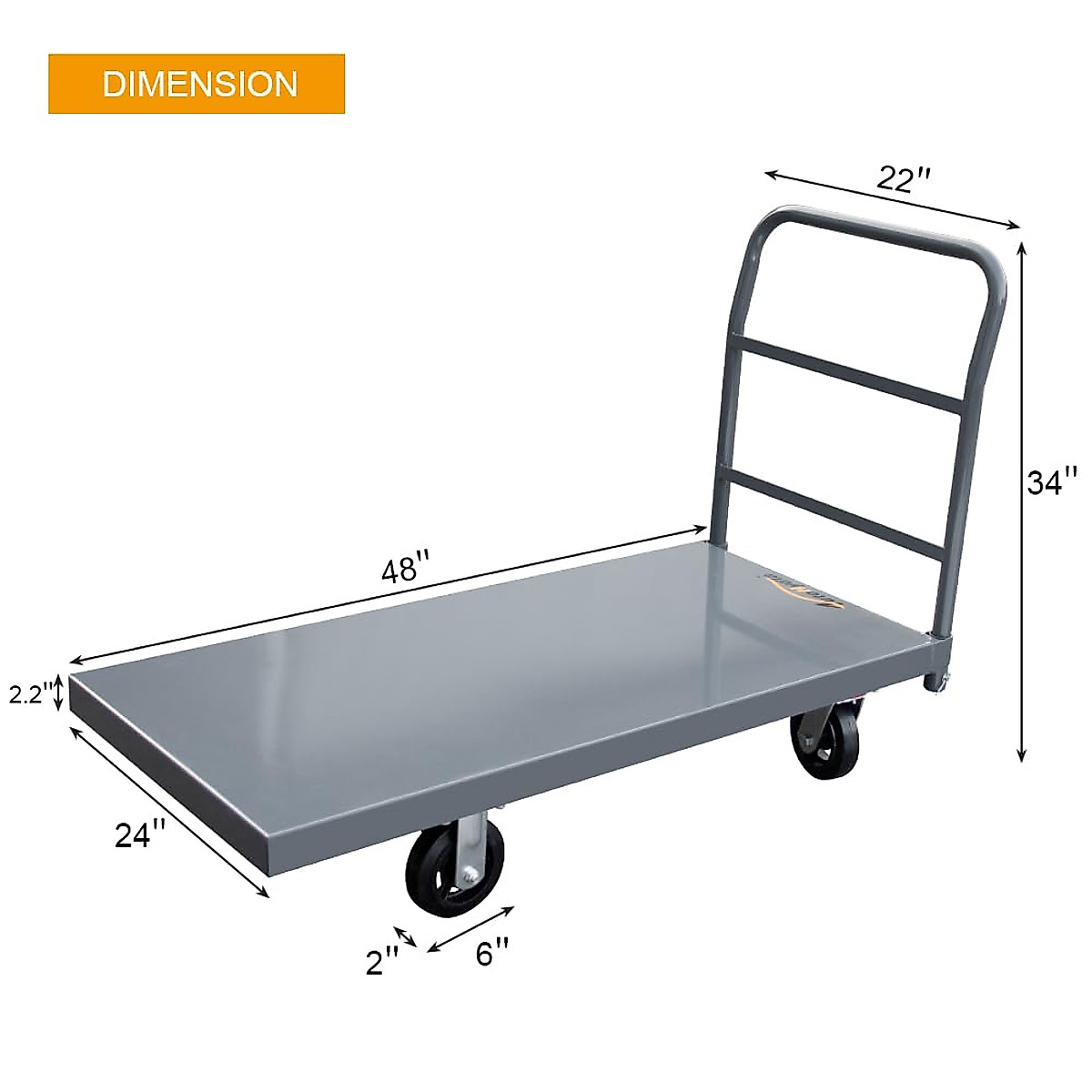 DMC-FPPS 48" L x 24" W Steel Platform Truck 2000 Lb. Loading Capacity Heavy Duty Flatbed Hand Truck Utility Push Cart with 6"x4" Rubber Casters