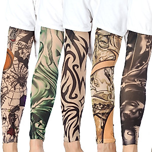 AKStore 20PCS Set Arts Fake Temporary Tattoo Arm Sunscreen Sleeves Designs Tiger, Crown Heart, Skull, Tribal and Etc