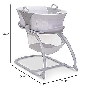 Delta Children 2-in-1 Moses Basket Bedside Bassinet Sleeper - Portable Baby Crib with Wheels & Removable Moses Basket, Grey