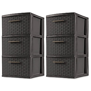 3 Drawer Weave Tower Plastic, Espresso, Set of 2