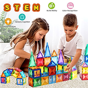 TOKBLOK 64Pcs Clear Diamond Magnetic Tiles - STEM Educational Building Blocks Toys for 3-6 Year Old Boys & Girls | Ideal for Toddler Early Development (Starter Set)