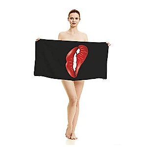 oFloral Hand Towels Cotton Washcloths Sexy Red Lip On Black Background Soft Comfortable,Super-Absorbent Soft Towels for Bathroom Beach Kitchen Spa Gym Yoga Face Towel 15X30 Inch