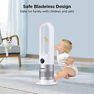 Senmeo Bladeless Fan, 26" Bladeless Tower Fan with Remote, 8 Speeds, 90° Oscillation, 9 Hour Timer, Large LED Display with Auto Off, Easy to Clean, Standing Floor Fan for Bedroom, Home, Office