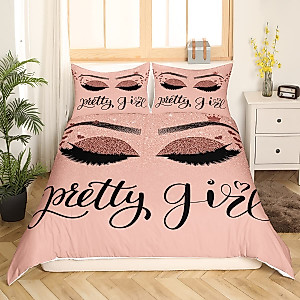 Erosebridal Unicorn Eyelash Duvet Cover for Kids Girls,Pretty Eyelash Sequins Bedding Set Full,Women Spark Ombre Comforter Cover,Butterflies Crown Quilt Cover with 2 Pillow Shams Bedroom Decor