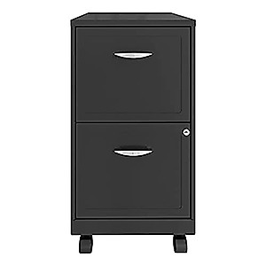 Space Solutions 18 Inch Wide Metal Mobile Organizer File Cabinet for Office Supplies and Hanging File Folders with 2 File Drawers, Charcoal